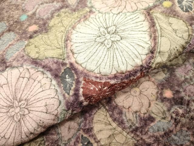 平和屋着物○太鼓柄袋帯 紬地 ふくれ織 辻が花 金通し地 正絹 逸品