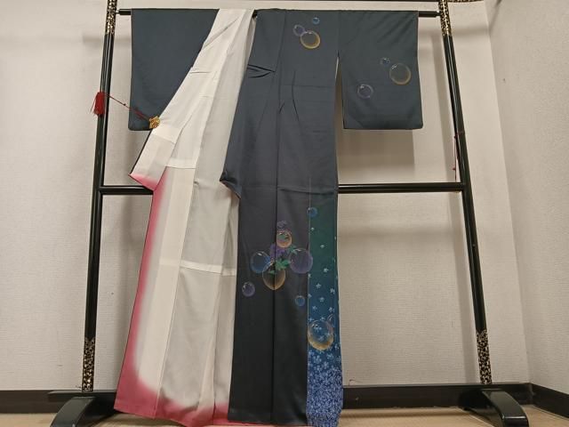 平和屋着物○染色作家 青木龍雲 訪問着 手描き 水玉 花 暈し染め 金彩