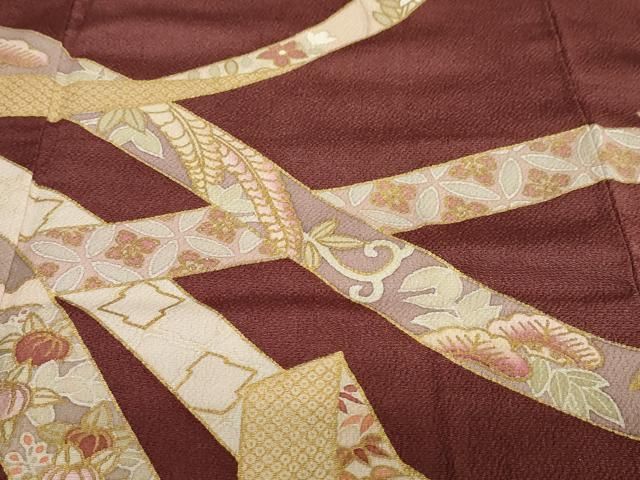 平和屋着物○訪問着 熨斗吉祥草花文 金彩 鬼しぼ縮緬 鈴乃屋扱い 正絹