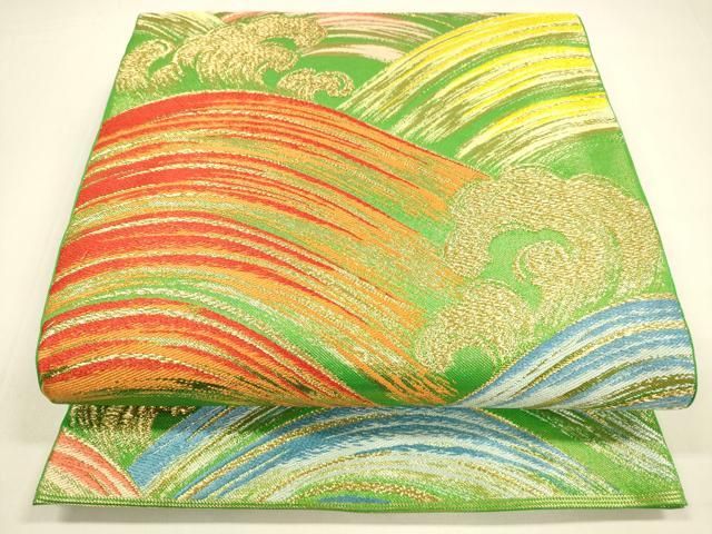 平和屋着物○西陣 川島織物 六通柄 本袋帯 流水文 金糸 正絹 逸品