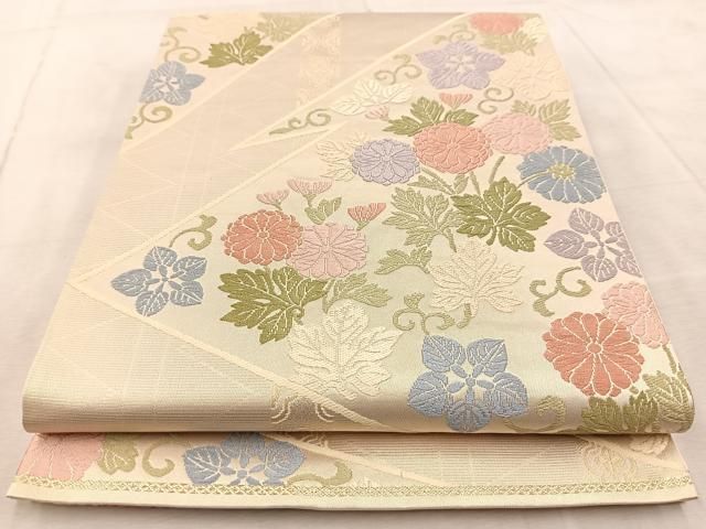 平和屋着物○六通柄袋帯 唐織 上品錦 草花文 金糸 正絹 逸品