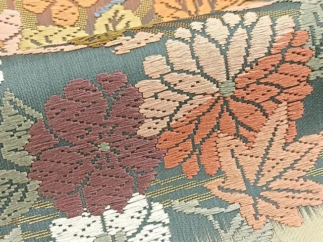 平和屋着物○六通柄袋帯 唐織 流水菊松葉文 金糸 正絹 逸品 BAAV4803yc