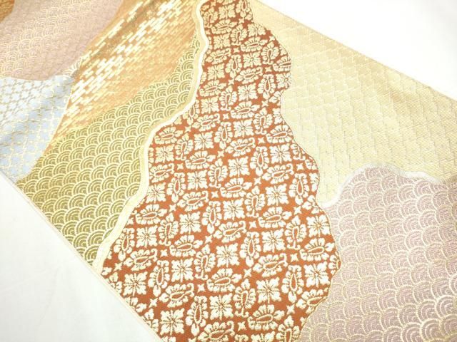 平和屋着物○西陣 川島織物 九寸名古屋帯 亀甲花文 黒地 金糸 正絹