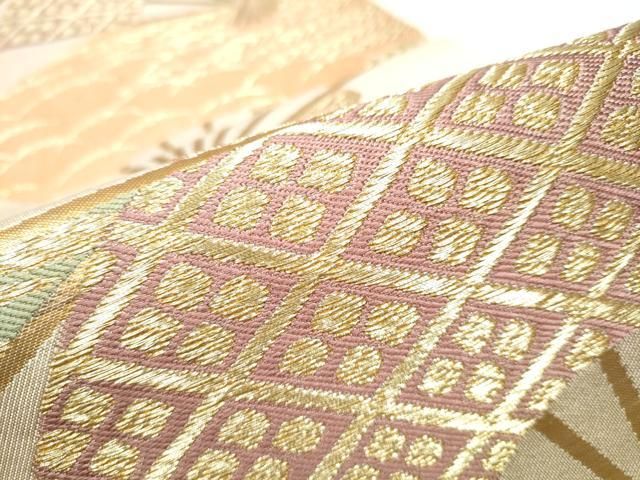 平和屋着物○西陣 川島織物 六通柄 本袋帯 扇面草花吉祥文 金糸 正絹