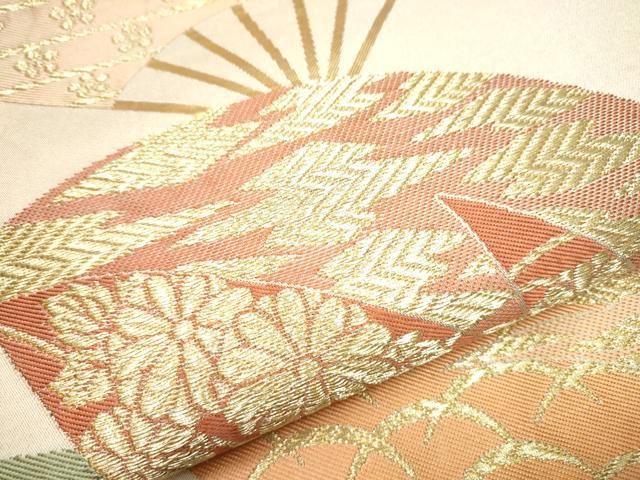 平和屋着物○西陣 川島織物 六通柄 本袋帯 扇面草花吉祥文 金糸 正絹