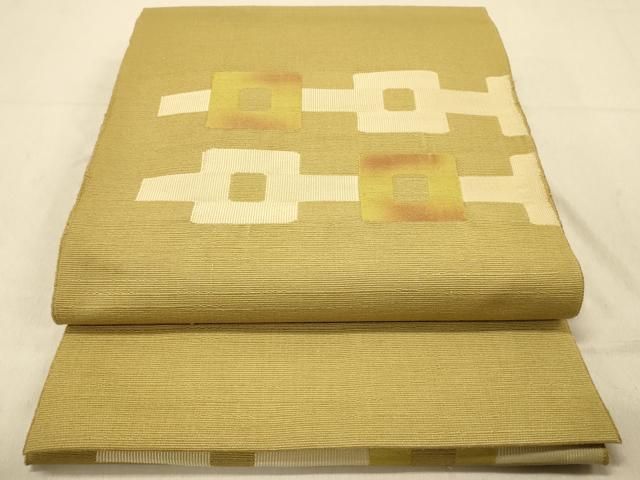 平和屋着物◎八寸名古屋帯 紬地 幾何学文様 正絹 逸品 DAAY4370jm