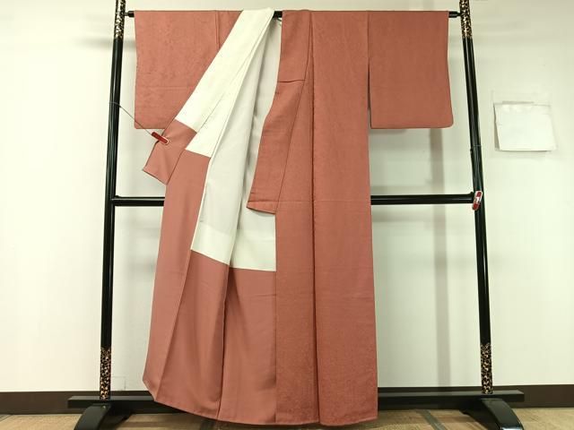 平和屋着物□上質な色無地 枝花地紋 甚三紅色 正絹 逸品 CAAZ9632vp