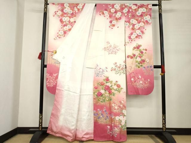 平和屋着物○訪問着 熨斗吉祥草花文 金彩 鬼しぼ縮緬 鈴乃屋扱い