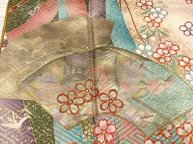 平和屋着物○豪華振袖 染水襲ね 地紙御所車飛鶴花文 暈し染め 金銀彩