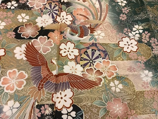 平和屋着物●豪華振袖　鳳凰花文　暈し染め　金銀彩　鈴乃屋扱い　正絹　逸品　AABD3460ph 平和屋着物○豪華振袖 鳳凰花文 暈し染め 金銀彩 鈴乃屋扱い