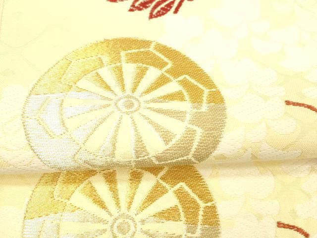 平和屋着物○六通柄袋帯 源氏車文 藤花房 金糸 正絹 逸品 DAAZ4307cm