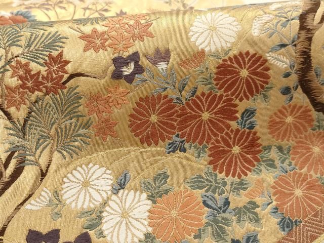 平和屋着物▽六通柄袋帯 唐織 楽園草花文様 金糸 正絹 逸品 AABC6714wj