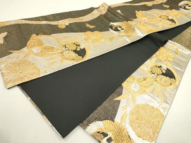 平和屋着物▽六通柄袋帯 舞蝶花丸文 金銀糸 正絹 逸品 DAAX9711fe