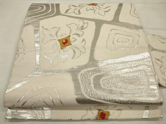 平和屋着物◎アンティーク 大正ロマン 九寸名古屋帯 抽象花文 金銀糸