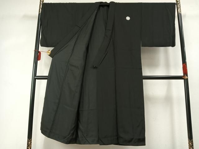 平和屋着物○男性 黒紋付 アンサンブル 羽織セット キングサイズ 正絹