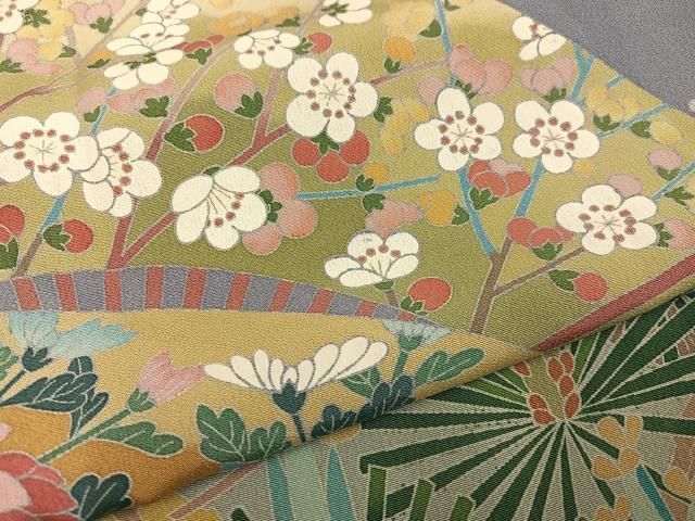 平和屋着物●訪問着　友禅　作家物　風景草花文　暈し染め　正絹　逸品　AABD6007ph 平和屋着物○訪問着 友禅 作家物 扇面草花文 暈し染め 正絹 逸品