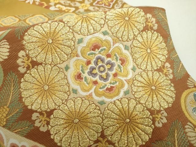 平和屋着物○六通柄袋帯 唐織 御瑞 飛鶴吉祥花丸文 金糸 引箔 正絹