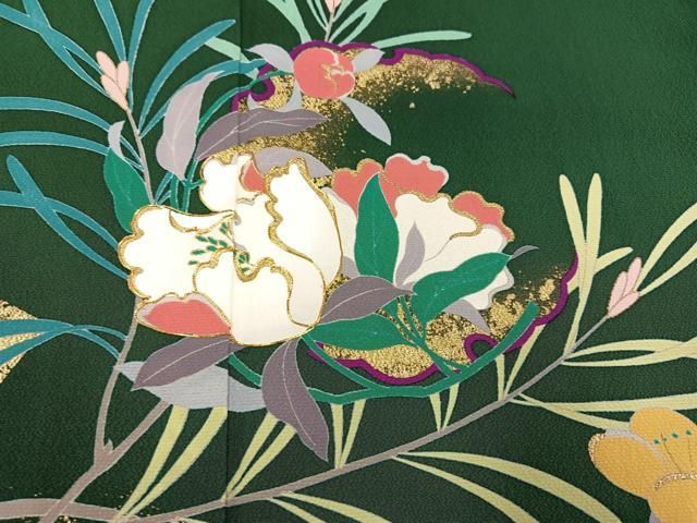 平和屋着物○豪華振袖 駒刺繍 草花文 金彩 正絹 逸品 AABC9645ph