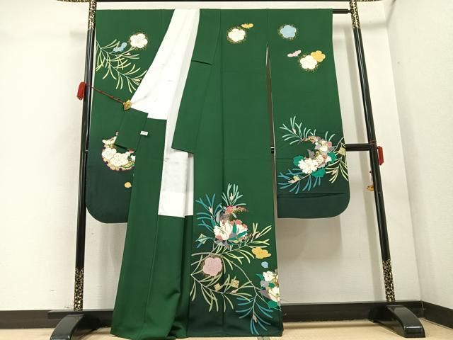 平和屋着物○豪華振袖 駒刺繍 草花文 金彩 正絹 逸品 AABC9645ph