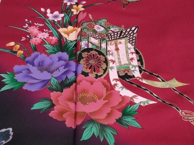平和屋着物○豪華振袖 御所車花蝶文 暈し染め 金銀彩 正絹 逸品