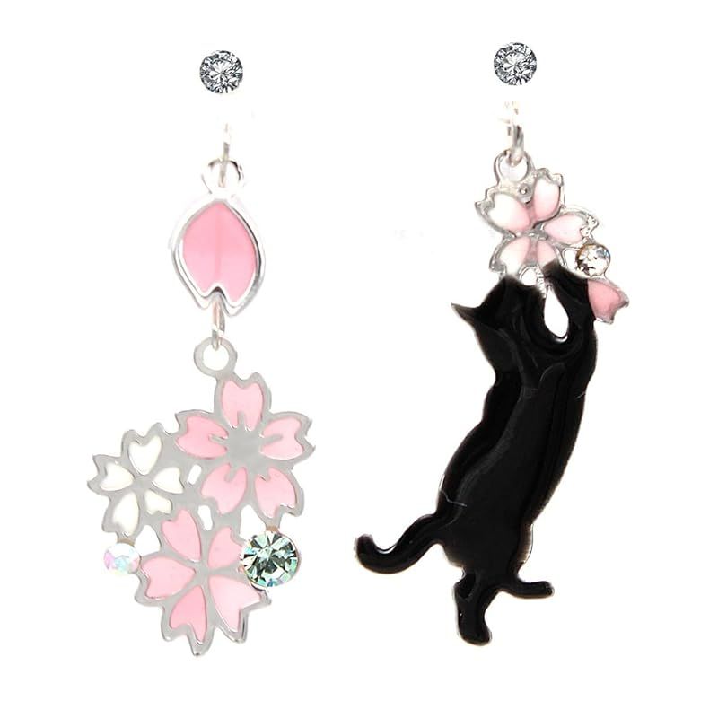 【新品】 miwaki ピアス チタンポスト 猫 桜 モチーフ エポ エナメル レディース アクセサリー 日本製 金属アレルギー対応 ...