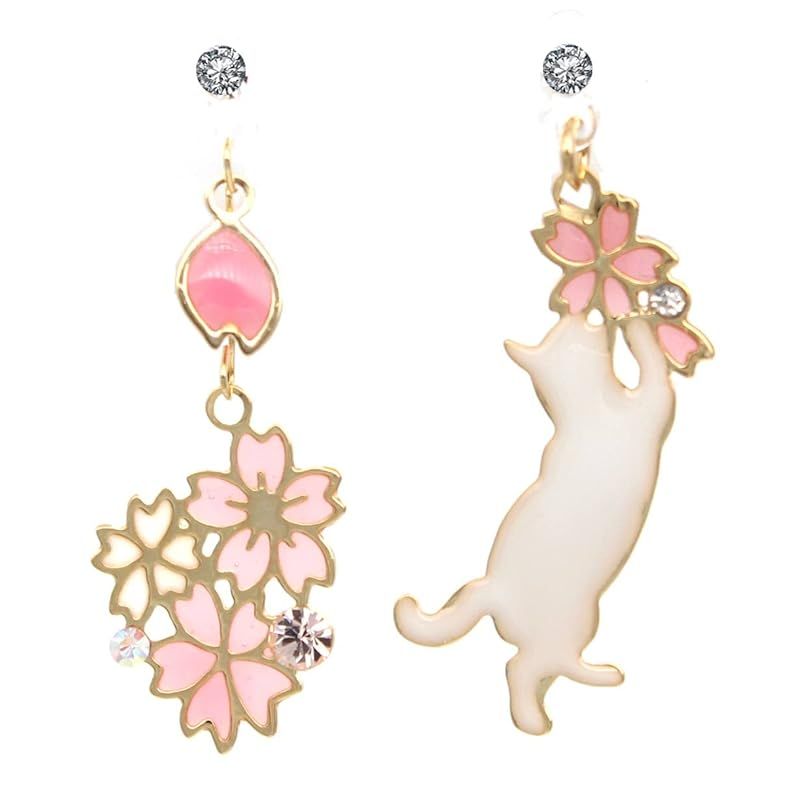 【新品】 miwaki ピアス チタンポスト 猫 桜 モチーフ エポ エナメル レディース アクセサリー 日本製 金属アレルギー対応 ...
