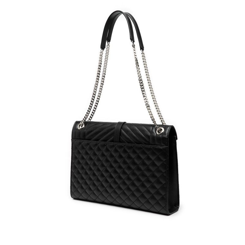 サンローラン YSLロゴ エンベロープ チェーン ショルダーバッグ ハンドバッグ 600166 ブラック シルバー レザー SAINT LAURENT 【中古】 サンローラン YSLロゴ エンベロープ チェーン ショルダーバッグ