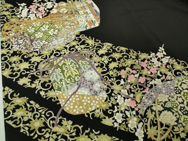 平和屋着物○金彩友禅 卓越技能者・名工・和田光正 黒留袖 御所車草花