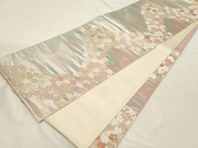 平和屋着物▽六通柄袋帯 螺鈿 花の舞 金銀糸 正絹 逸品