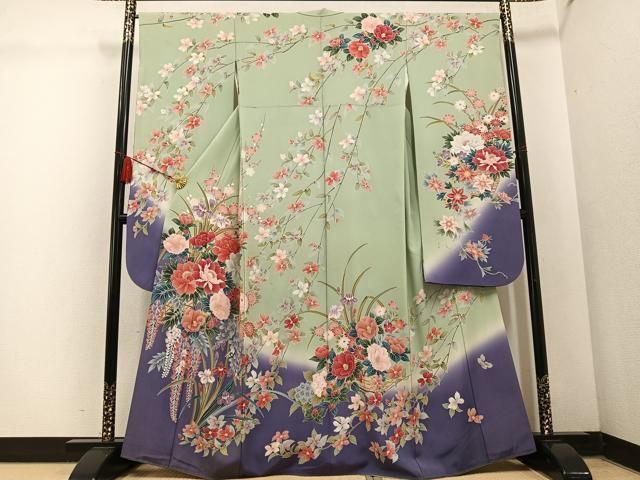 平和屋着物○豪華振袖 友禅 草花文 暈し染め 正絹 逸品 AABD6035ph