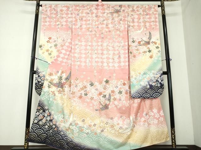 平和屋着物□豪華振袖 駒刺繍 草花文 金彩 正絹 逸品 AAAU3455ru 平和