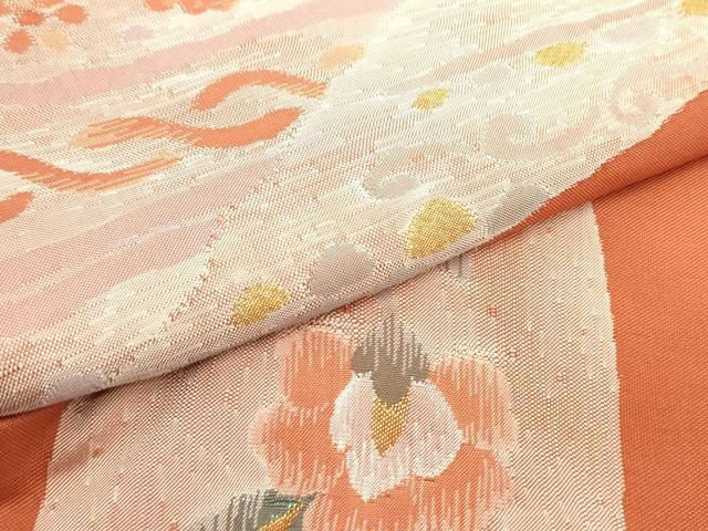 平和屋着物○ワンタッチつけ帯 すくい織 壁画文様 樺色 金糸 正絹 逸品