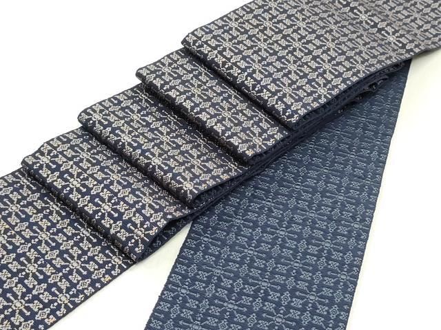 平和屋着物○男性 本場筑前博多織 両面 角帯 幾何学文様 証紙付き 正絹