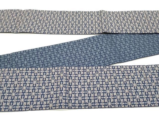 平和屋着物○男性 本場筑前博多織 両面 角帯 幾何学文様 証紙付き 正絹