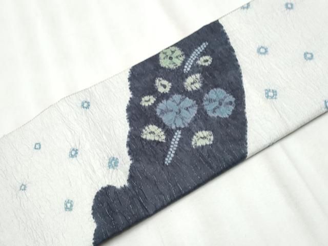 平和屋着物○つけ帯 絞り 舞花文 銀通し地 正絹 逸品 CABA0957hy