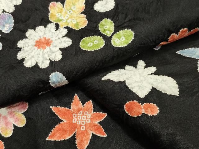 平和屋着物●上質な小紋　絞り　流水舞花文　黒地　正絹　逸品　CABA8843dy 平和屋着物○上質な小紋 絞り 舞花文 黒地 正絹 逸品 未使用