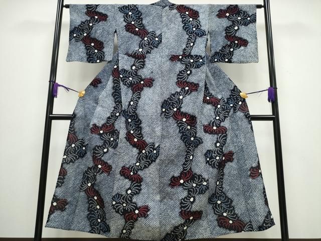 平和屋着物∴夏物 浴衣 有松鳴海絞り 乱菊 市松麻の葉間道 綿 逸品