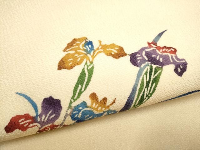 平和屋着物○九寸名古屋帯 型染 草花文 鬼しぼ縮緬 正絹