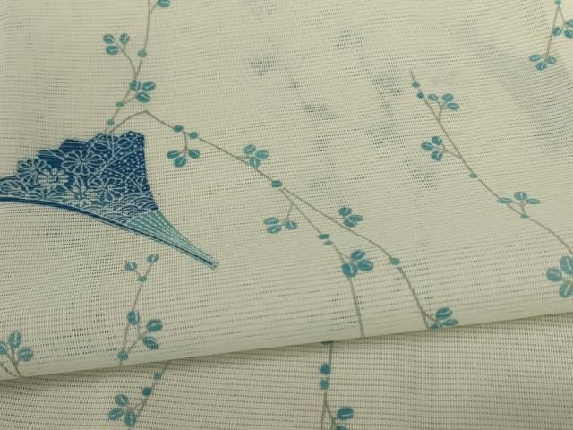 平和屋着物＊夏物 小紋 絽 扇子花文 洗える着物 AABC9405jd