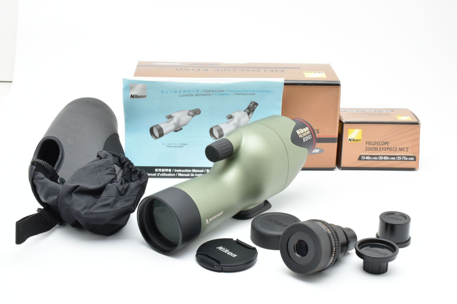美品 Nikon Fieldscope ED50 フィールドスコープ 13-40× MCⅡズーム接眼レンズ付 美品 元箱・ケース付 望遠観察 ...