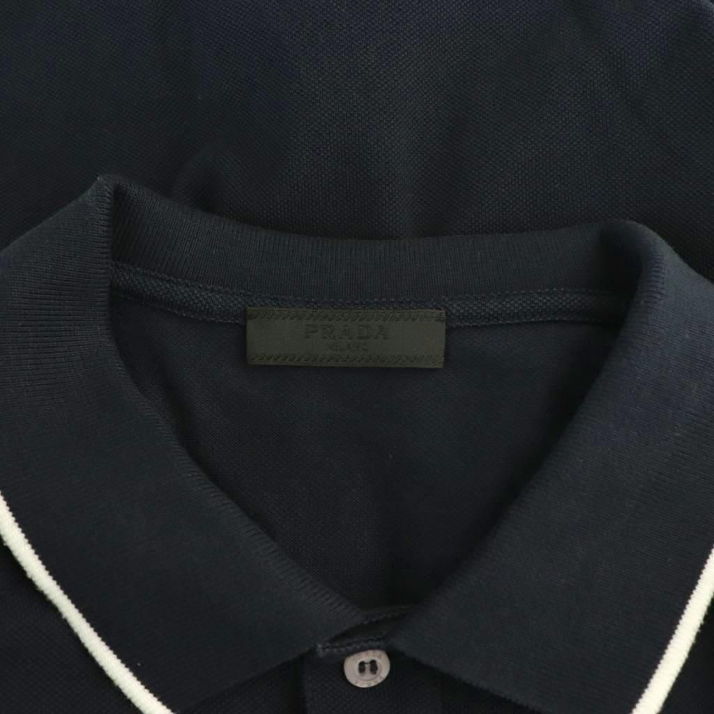 プラダ PRADA SJN256 鹿の子 ラバーロゴ ポロシャツ 半袖 XXL ネイビー