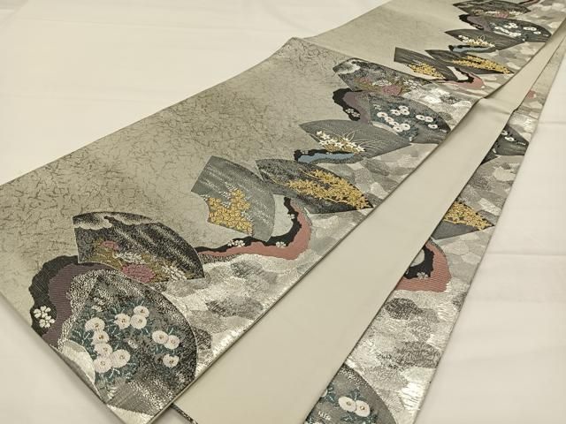 平和屋着物●六通柄袋帯　紬地　地紙吉祥花文　正絹　逸品　未使用　CAAQ3584ak 平和屋着物◎六通柄袋帯 地紙吉祥花文 金銀糸 引箔 正絹 逸品