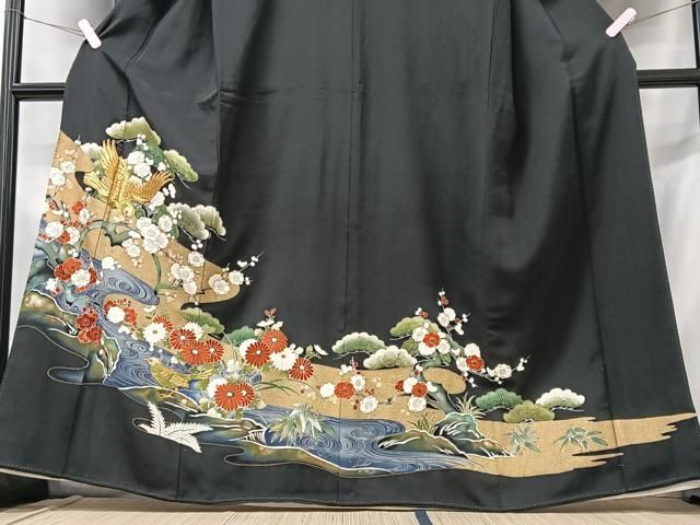 平和屋着物□豪華黒留袖 刺繍 吉祥花鳥文 暈し染め 金銀彩 正絹 逸品