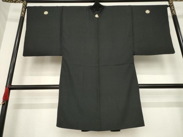 平和屋着物○男性 黒紋付 羽織 羽裏：風景文 正絹 逸品 AABD7602ck