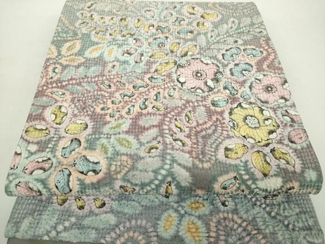 平和屋着物○太鼓柄袋帯 絞り 辻が花 銀通し地 正絹 逸品 DAAZ0889ps