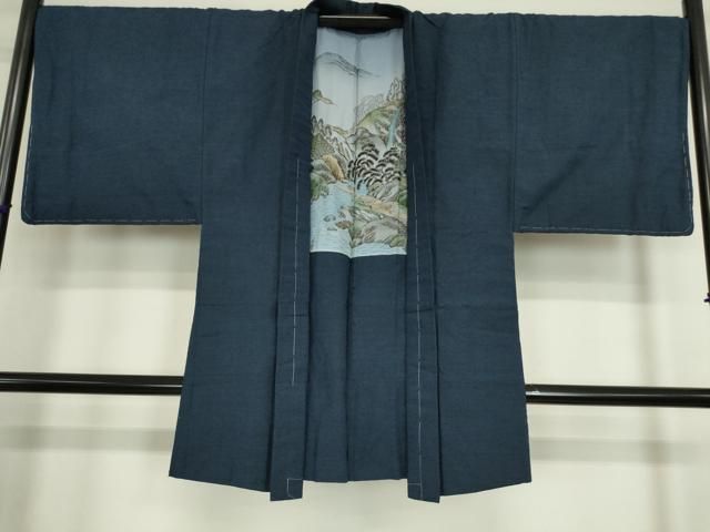 平和屋着物○男性 紬 アンサンブル 紺藍色 正絹 逸品 DAAY9353az