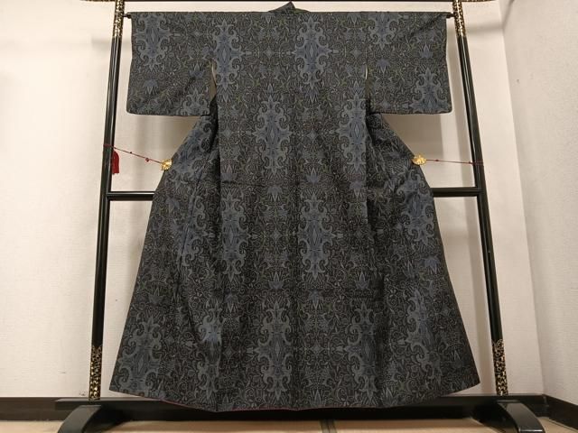 平和屋着物○本場大島紬 一元7マルキ 花唐草文 正絹 逸品 AABD4771ph