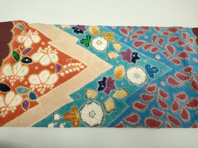 平和屋着物○九寸開き名古屋帯 作家物 絞り 辻が花 鬼しぼ縮緬 正絹