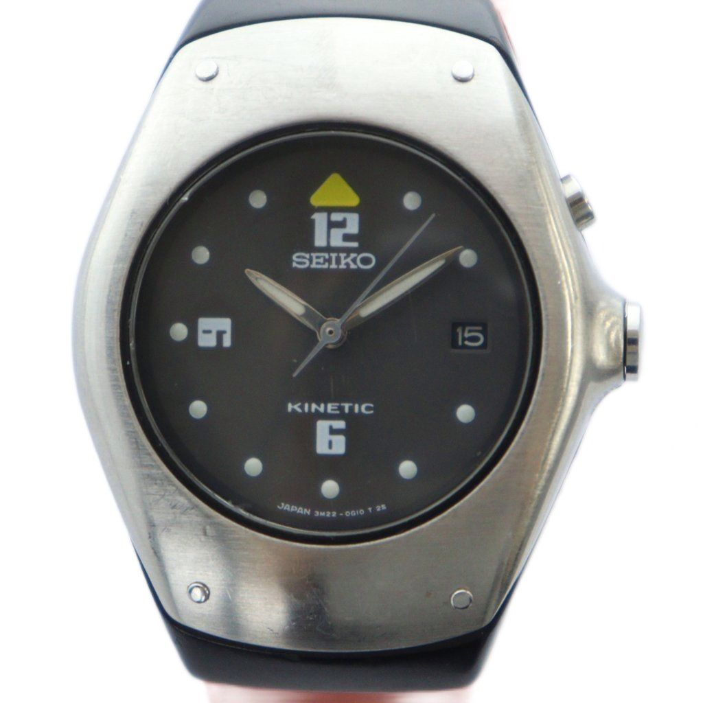 セイコー SEIKO 腕時計 ウォッチ 自動巻き カレンダー付き 黒文字盤 ロゴ シルバー色 赤 レッド 3M22-0D40 GY11 /MQ ...