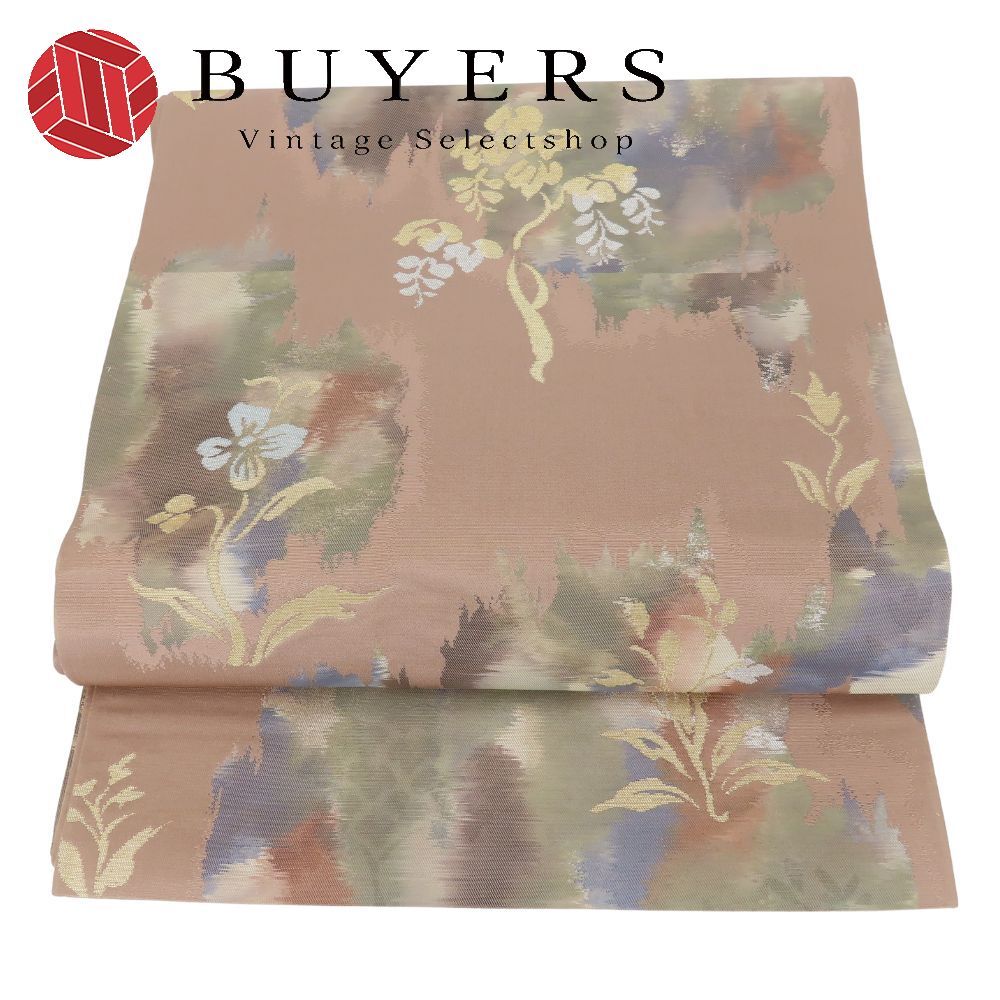 中古】 袋帯 古代錦 正絹(金銀糸除く) ブラウン 草花柄 和装 呉服 和服